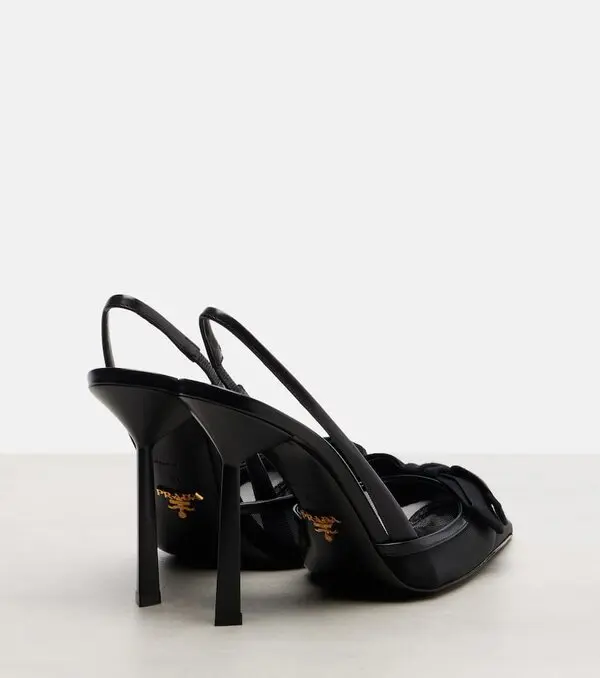 Prada Leather-trimmed Mesh Slingback Pumps