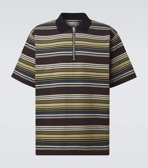Sacai Striped Cotton Half-zip Polo Shirt
