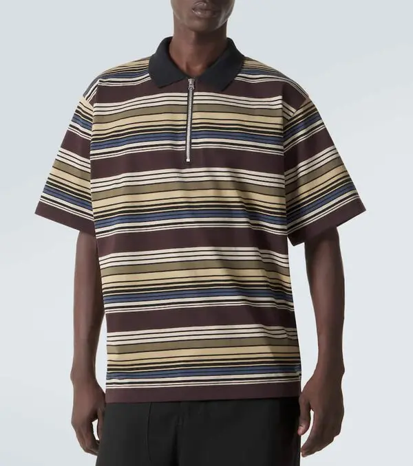 Sacai Striped Cotton Half-zip Polo Shirt