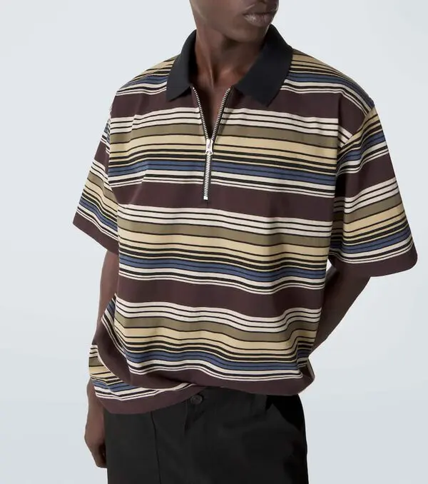 Sacai Striped Cotton Half-zip Polo Shirt