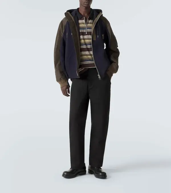 Sacai Striped Cotton Half-zip Polo Shirt