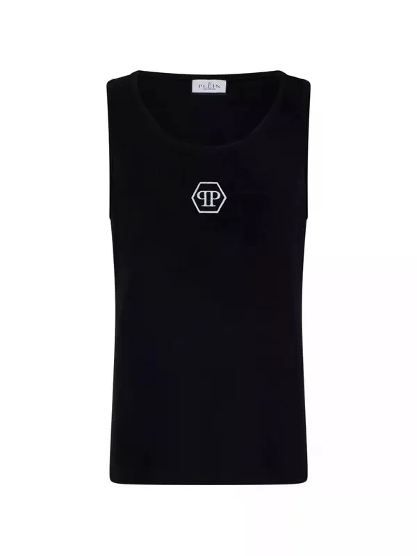 Philipp Plein Cotton Tank Top With Logo Embroidery - Black