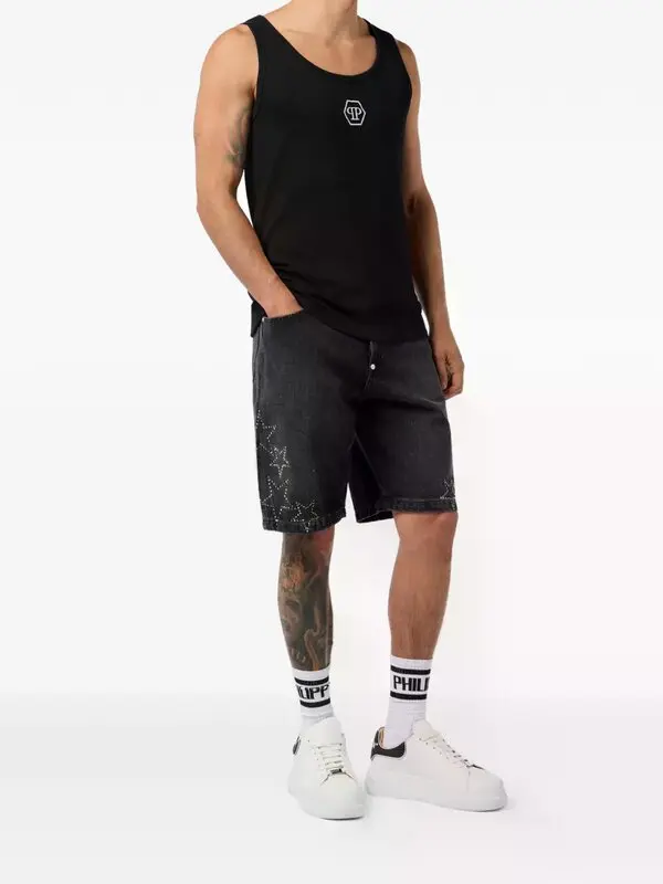 Philipp Plein Cotton Tank Top With Logo Embroidery - Black