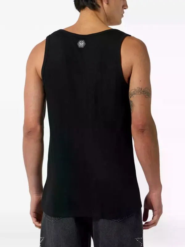 Philipp Plein Cotton Tank Top With Logo Embroidery - Black
