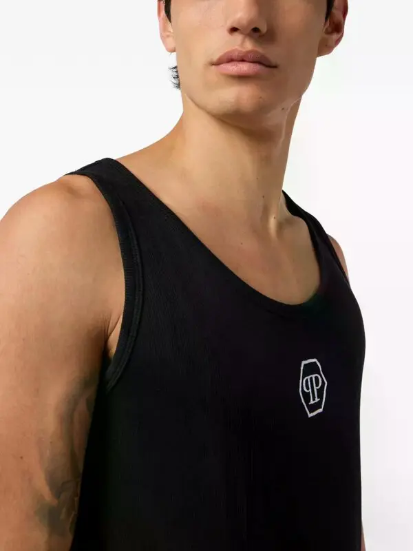Philipp Plein Cotton Tank Top With Logo Embroidery - Black