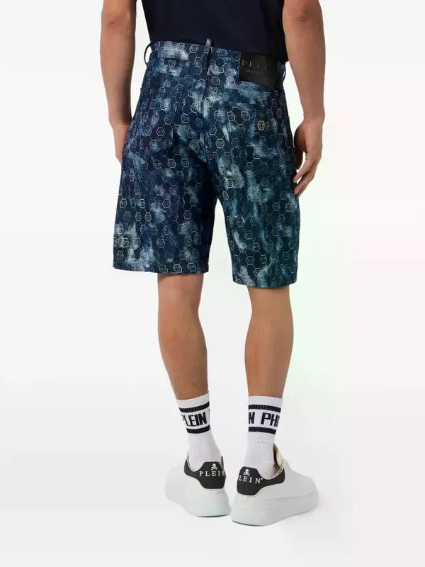 Philipp Plein Monogram Pattern Denim Shorts