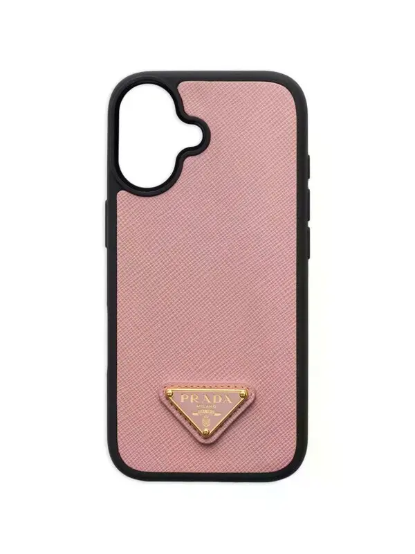 Prada Triangle-logo Leather Phone Case Iphone 17 - Pink