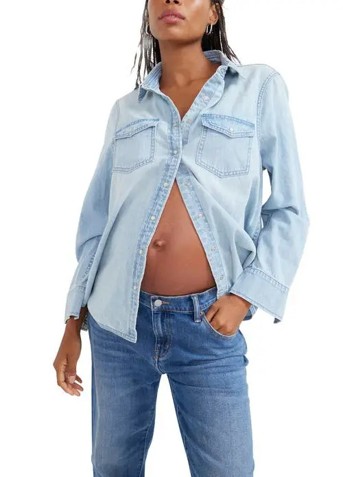 Hatch Denim Maternity Shirt - Light Wash