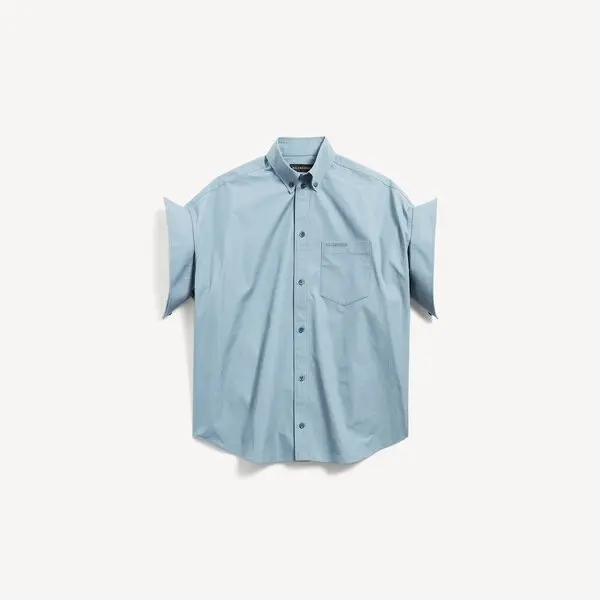 Balenciaga Tucked Sleeve Cotton Poplin Shirt - Blue