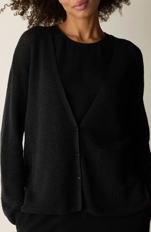 Eileen Fisher Open Stitch Organic Cotton Blend V-neck Cardigan
