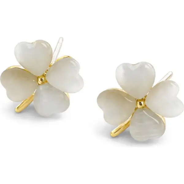 ERIN MCDERMOTT JEWELRY Mother Of Pearl Heart Clover Stud Earrings - White