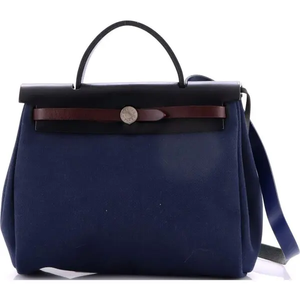 HERMES Herbag Zip Leather And Toile 31 - Bleu Nuit