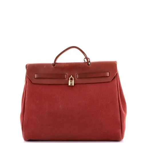 Hermès Herbag Toile And Leather Mm - Brown