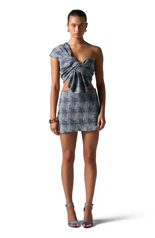 JBQ Asymmetric One-shoulder Top - Blue/beige