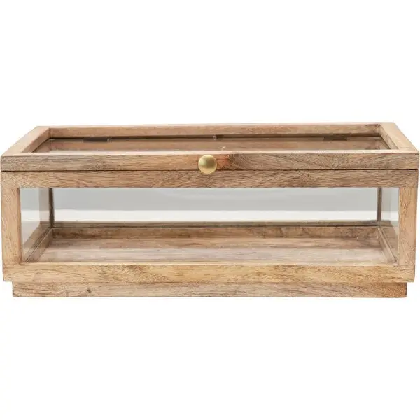 STORIED HOME Mango Wood And Glass Display Box With Lid - Natural
