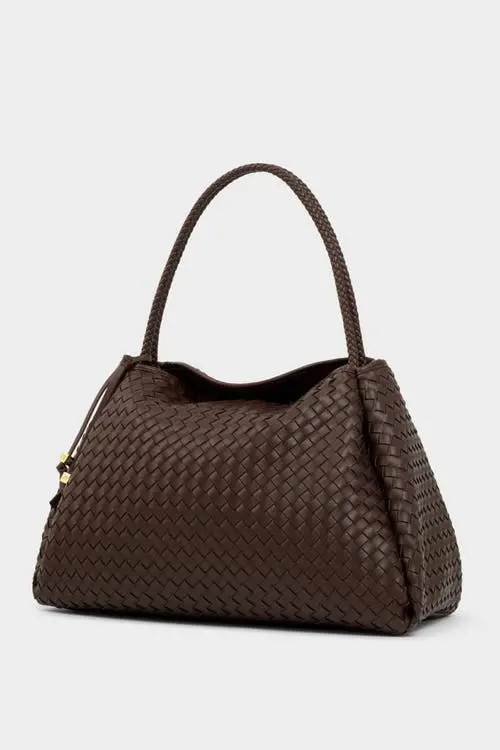 KATIE LOXTON Nova Hand Woven Large Shoulder Bag - Chocolate
