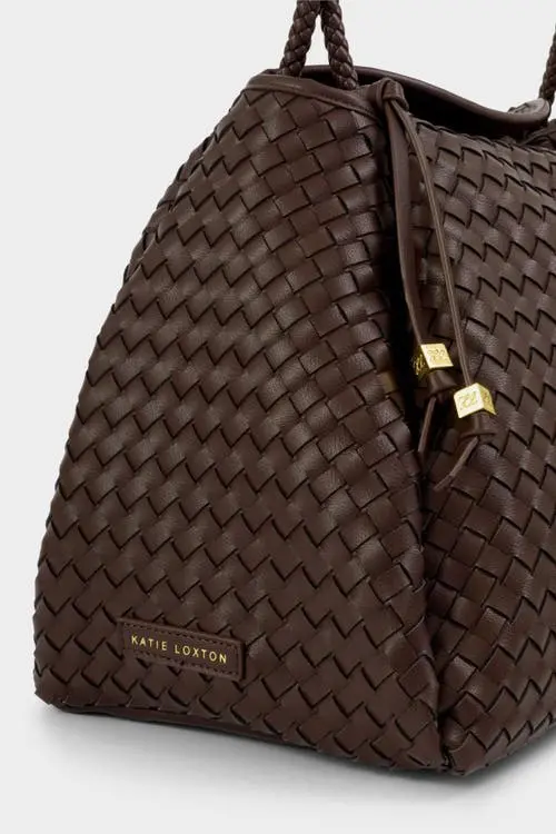 KATIE LOXTON Nova Hand Woven Large Shoulder Bag - Chocolate