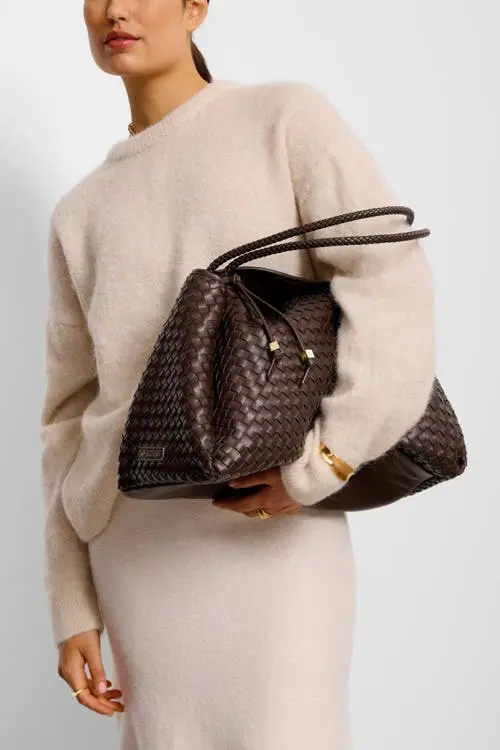 KATIE LOXTON Nova Hand Woven Large Shoulder Bag - Chocolate