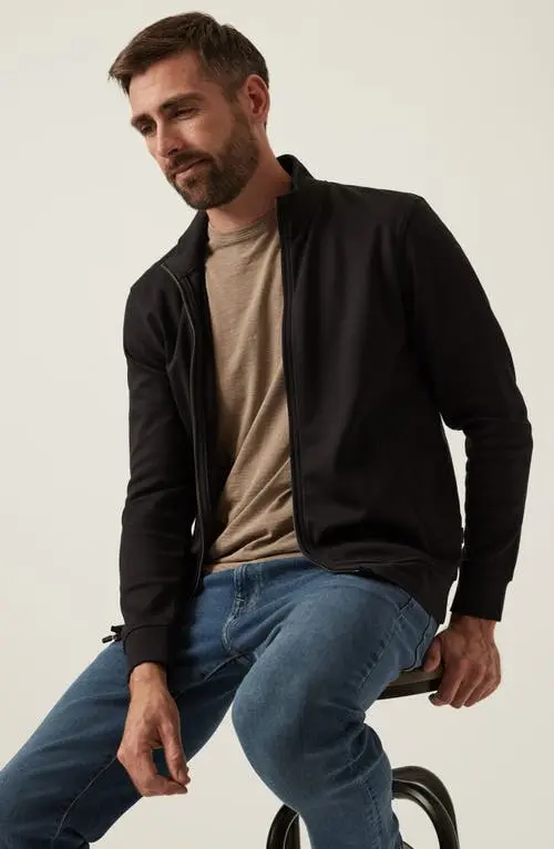 34 Heritage Pima Cotton Mock Neck Zip Jacket - Black