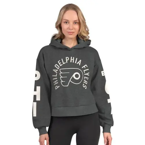 STARTER Philadelphia Flyers Star Player Cropped Fleece Hoodie - Heather Charcoal