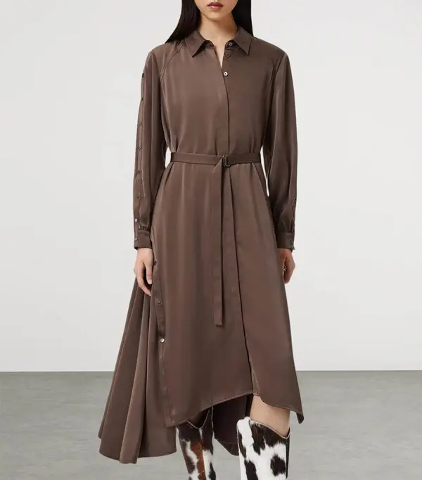 ALLSAINTS Satin Lexi Midi Shirt Dress