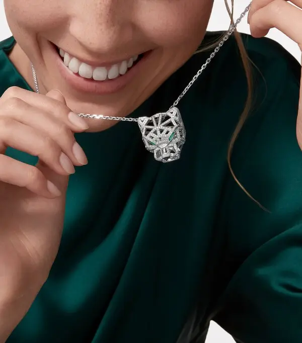 Cartier Panthère De Necklace In White Gold With Diamonds, Emeralds, And Onyx