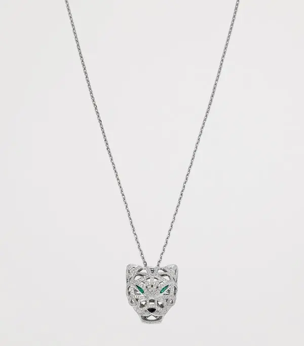 Cartier Panthère De Necklace In White Gold With Diamonds, Emeralds, And Onyx