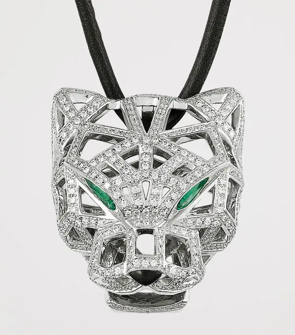 Cartier Panthère De Necklace In White Gold With Diamonds, Emeralds, And Onyx