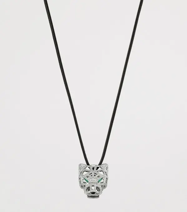 Cartier Panthère De Necklace In White Gold With Diamonds, Emeralds, And Onyx