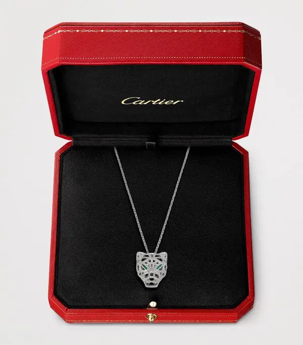 Cartier Panthère De Necklace In White Gold With Diamonds, Emeralds, And Onyx