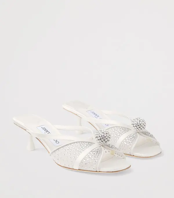 JIMMY CHOO Siva 50 Embellished Heeled Mules - Ivory