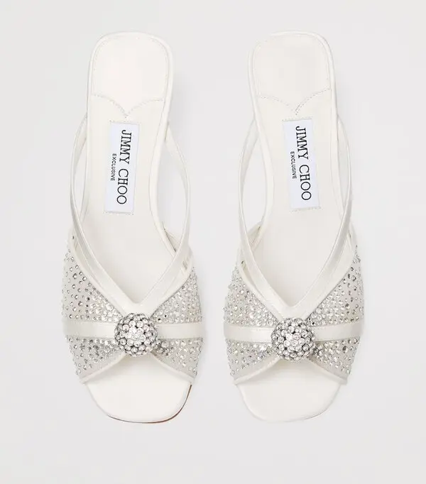 JIMMY CHOO Siva 50 Embellished Heeled Mules - Ivory