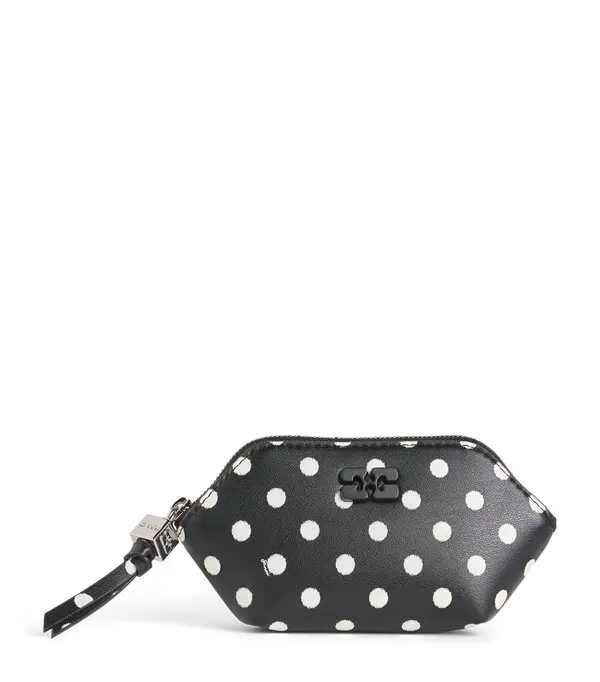 GANNI Recycled Leather Polka Dot Coin Purse - Black