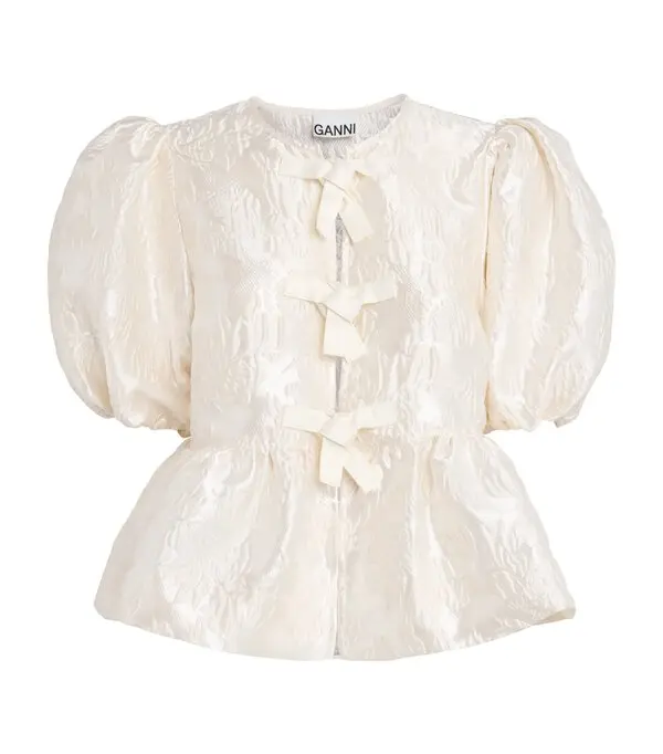 GANNI Satin Jacquard Peplum Blouse
