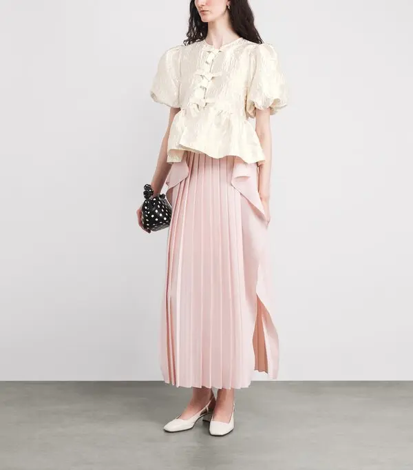GANNI Satin Jacquard Peplum Blouse