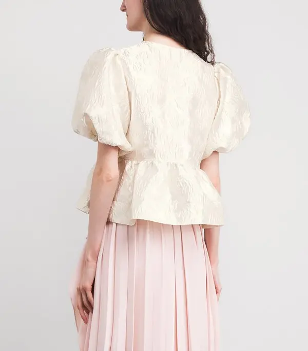 GANNI Satin Jacquard Peplum Blouse