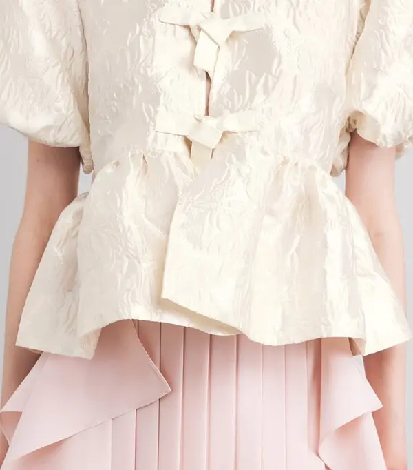 GANNI Satin Jacquard Peplum Blouse