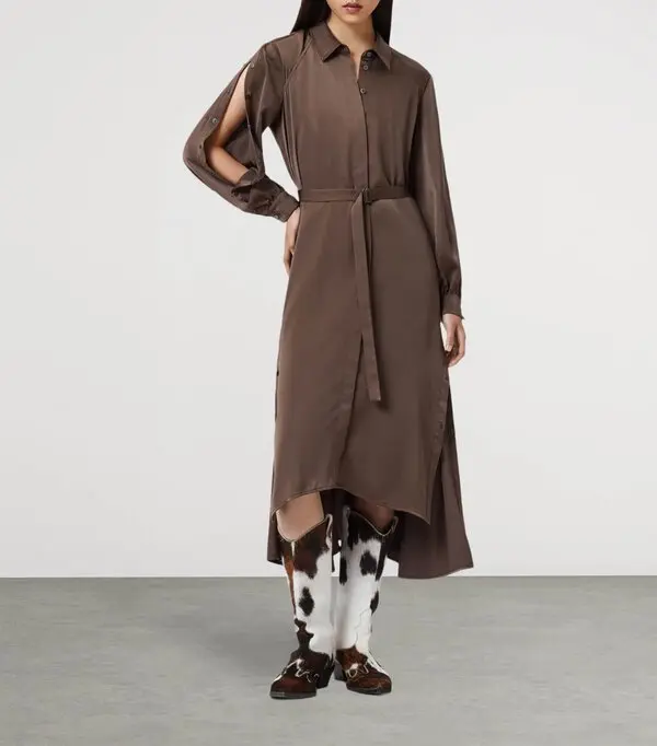 allsaints satin dress All Saints Cowl Neck Satin Hadley Midi Dress Women Ivory Small Retro Y2K