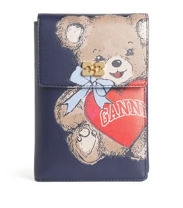 GANNI Recycled Leather Bear Travel Wallet - Black
