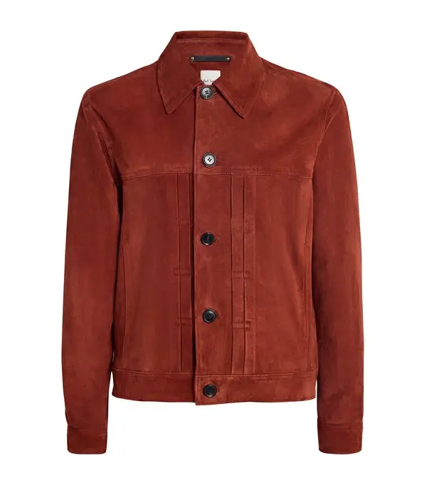 Paul Smith Suede Trucker Jacket With Pleated Detail - Red