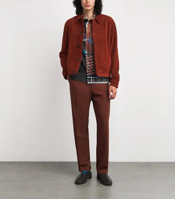 Paul Smith Suede Trucker Jacket With Pleated Detail - Red