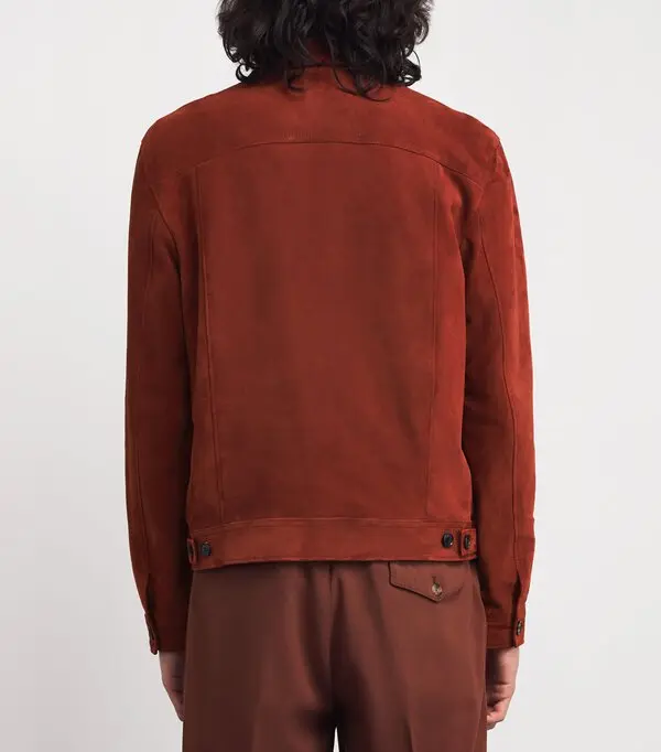 Paul Smith Suede Trucker Jacket With Pleated Detail - Red