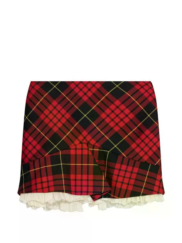 Alexander McQueen Tartan Ruffled Mini Skirt - Red