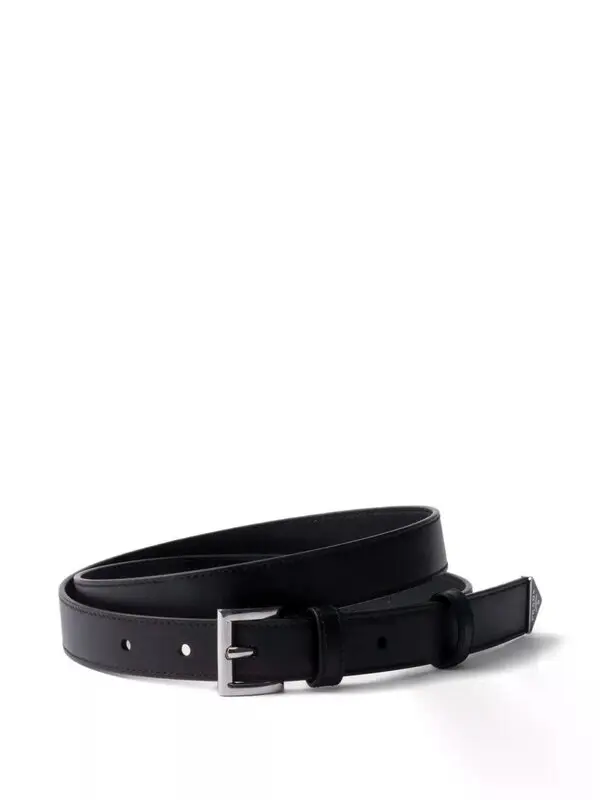 Prada Metal Buckle Belt With Logo Detail - Black