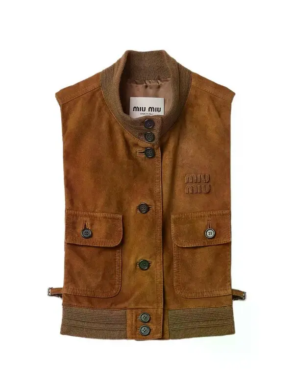 Miu Miu Buttoned Leather Vest - Brown