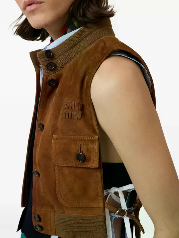 Miu Miu Buttoned Leather Vest - Brown