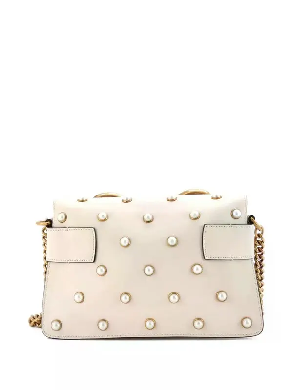 Gucci Broadway Pearly Bee Embellished Leather Mini Shoulder Bag - Neutrals
