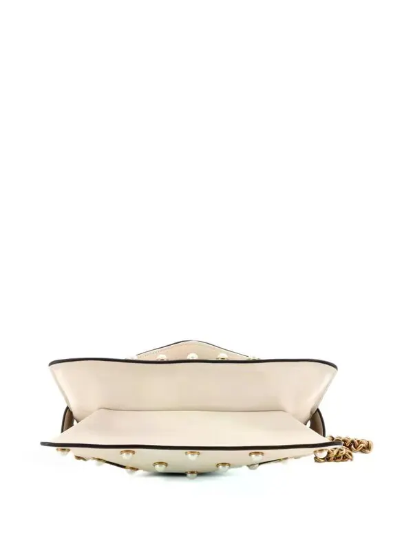 Gucci Broadway Pearly Bee Embellished Leather Mini Shoulder Bag - Neutrals