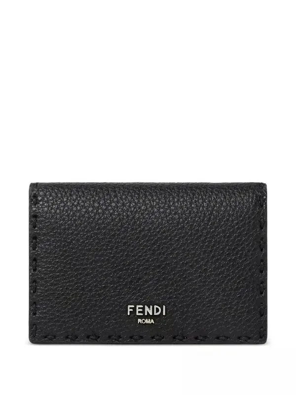 Fendi Stitched Selleria Leather Card Holder - Black
