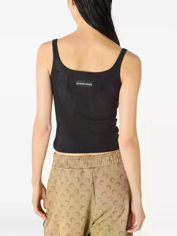 MARINE SERRE Cropped Ribbed Knit Tank Top - Black